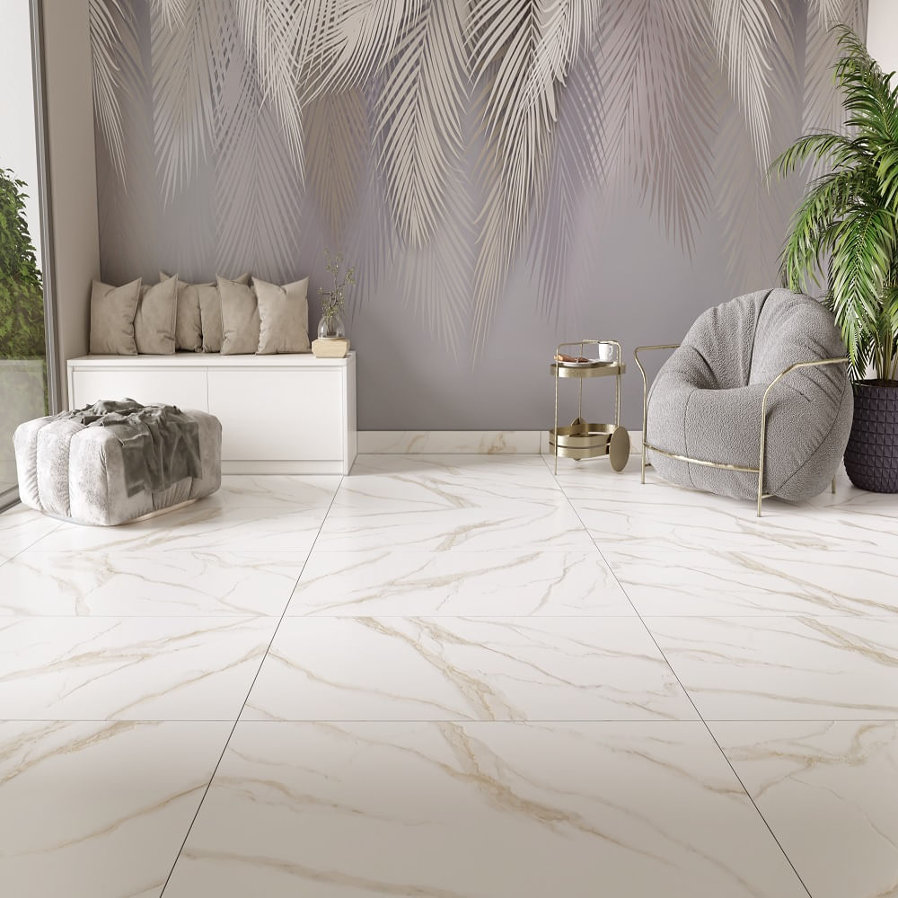 Piso Cerâmico Acetinado Calacata Sublime 56x113 Retificado Caixa 2,5m? Incopisos - Construcasa ...