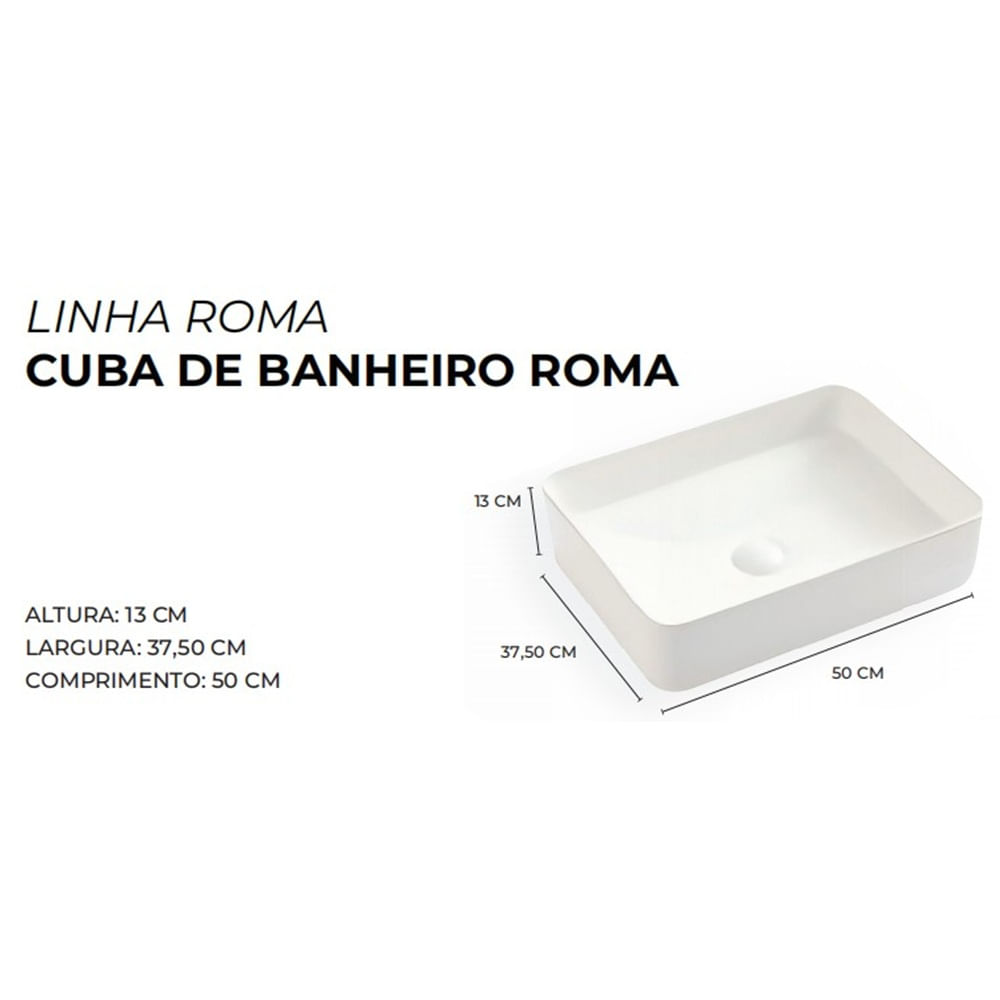 Cuba de Apoio Roma Retangular 50X37,5cm Branca Amali - Construcasa ...