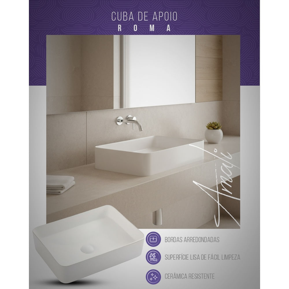 Cuba de Apoio Roma Retangular 50X37,5cm Branca Amali - Construcasa ...